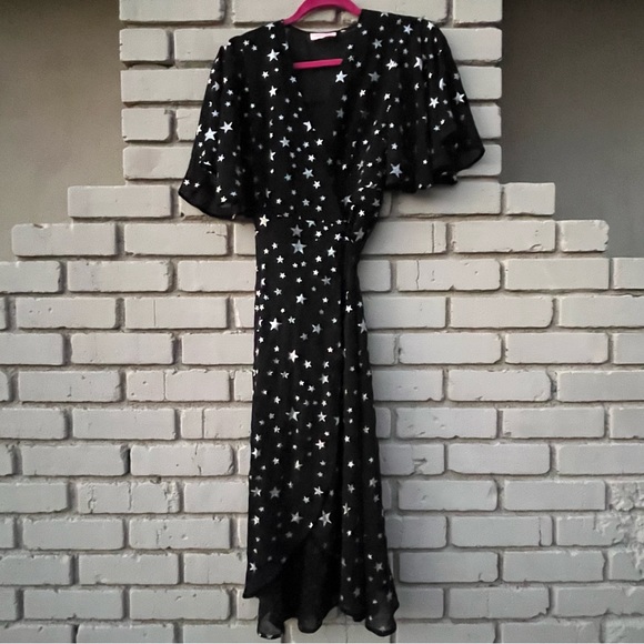 re:named | Dresses | Renamed Glitter Star Wrap Dress In Black Silver ...